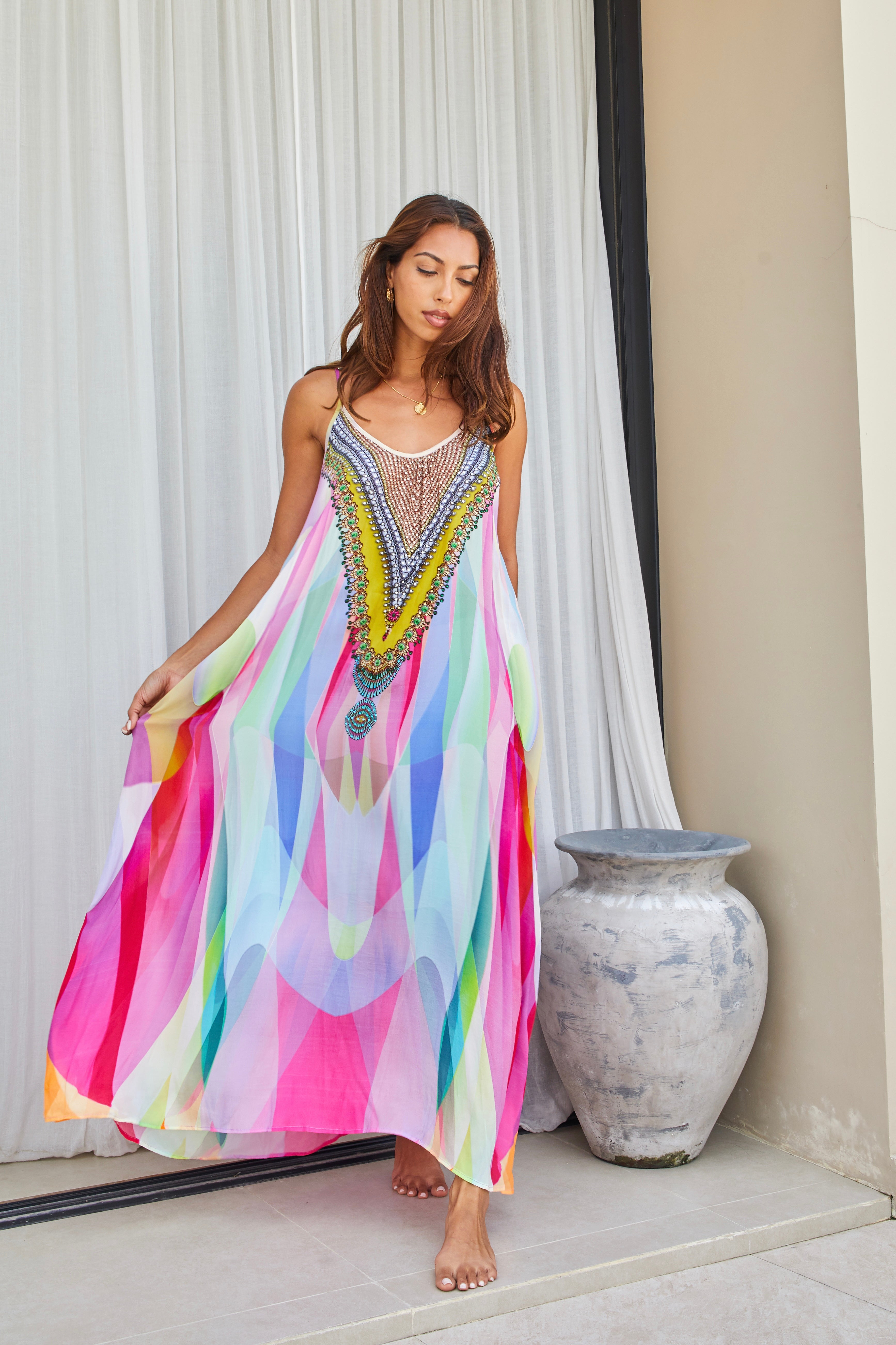 Tropical Pastel printed maxi dress – Guilty Beach